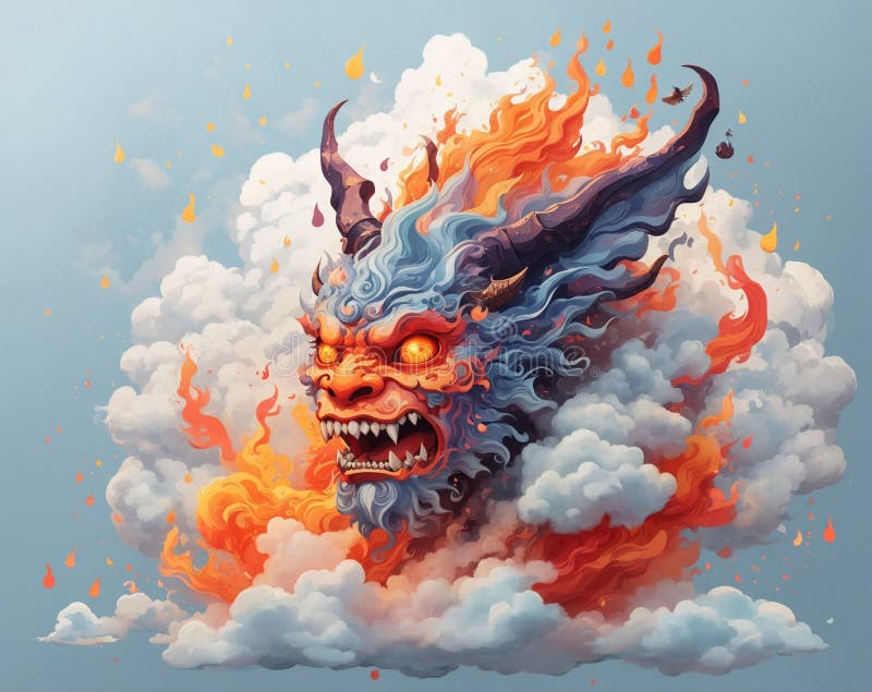 Fire Demon in the Clouds, Ai Generated Stock Illustration - Illustration of dark, gaming: 294251547