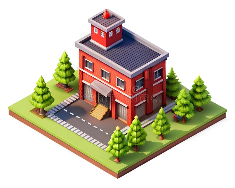 Fire Department Building Isometric Station Stock Image - Illustration ...