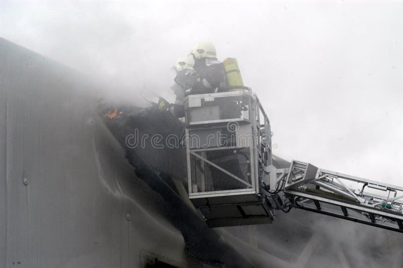 Fire Department Emergency Response with a Turntable Ladder Stock Photo ...