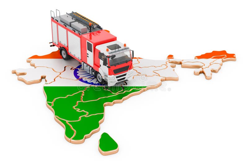 Fire Department in India. Fire Engine Truck on the Indian Map Stock ...