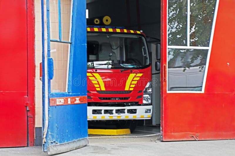 Fire Department with Open Gates for the Fire Engine To Leave. Stock ...
