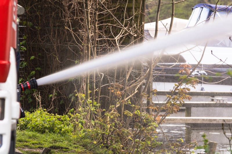 Fire Department Sprayed Extinguishing Water during an Exercise. Stock ...
