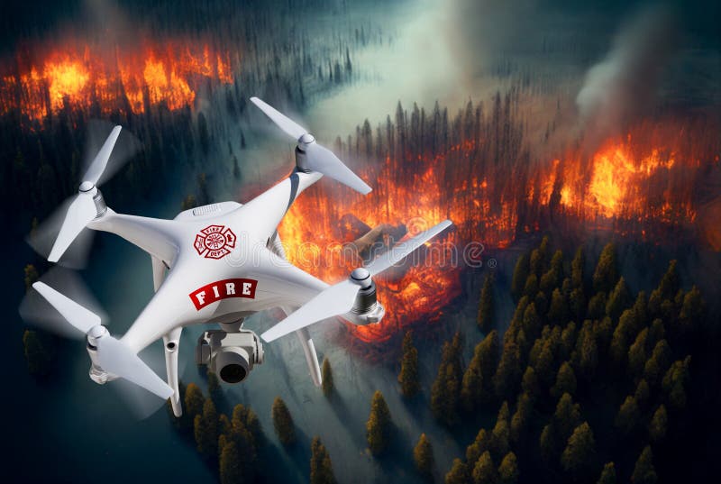 Fire Department Unmanned Aircraft System, UAS Drone Above a Forest Fire ...