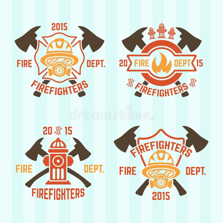 Fire Department Vector Colored Emblems Stock Vector - Illustration of ...