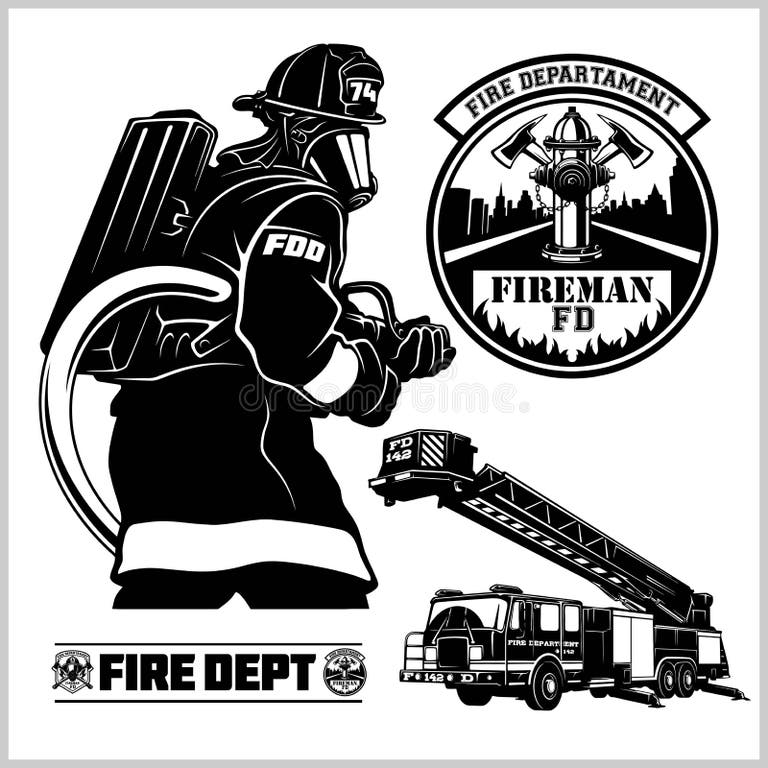 Fire Department Vector Set - Fireman S and Emblems - Badges, Elements ...