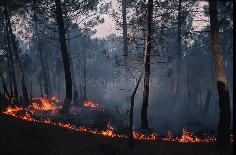 Fire Destroying a Pine Forest Stock Photo - Image of dead, issues ...