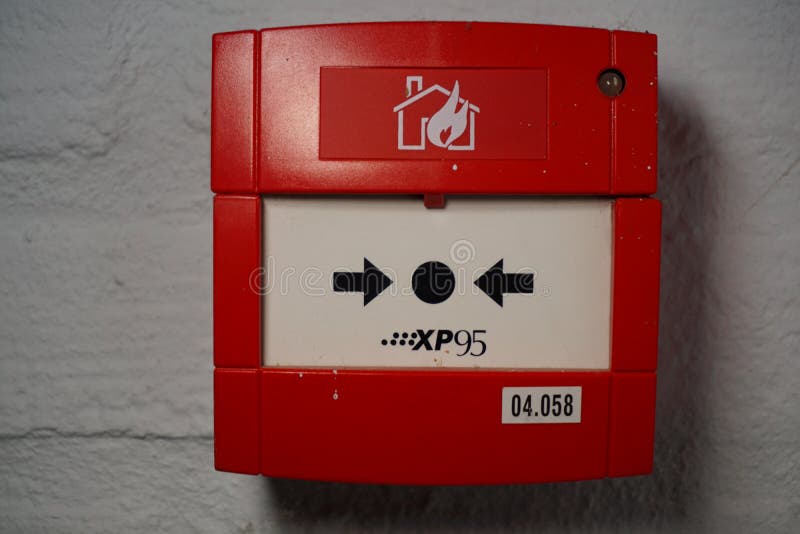 Fire Detector Mounted on the Wall. Red Box that Activates the Fire ...
