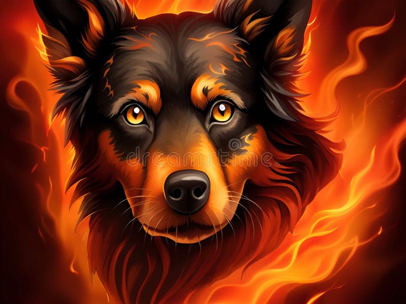 Fire dog with fire flame stock illustration. Illustration of wild ...