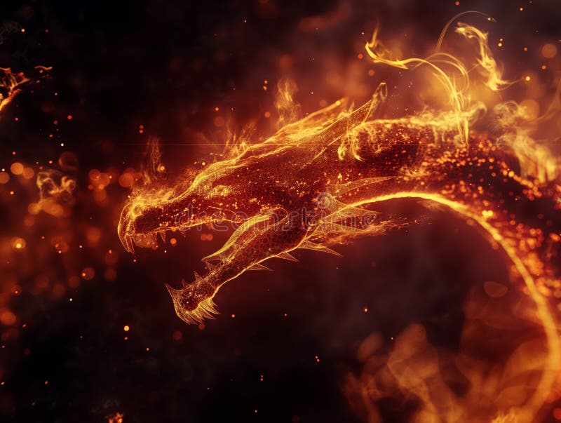 Fire Dragon on Black Background Stock Photo - Image of symbol, burning ...