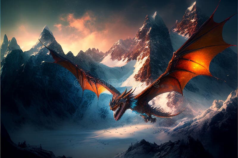 Fire Dragon Flies in the Sky. AI Generated. Stock Illustration ...