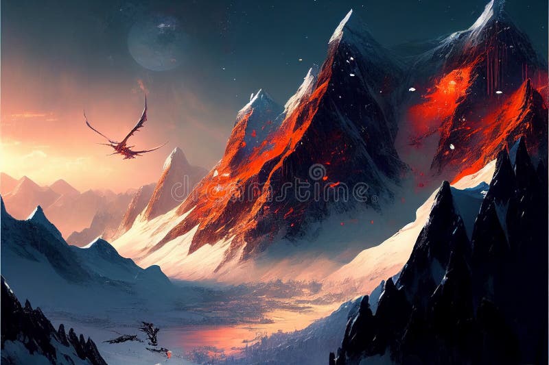 Fire Dragon Flies in the Sky. AI Generated. Stock Illustration ...