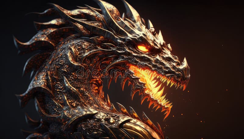 Fire Dragon Head on Dark Background , Generative AI Stock Illustration ...