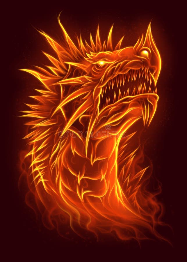 Fire dragon head stock illustration. Illustration of digital - 80880902