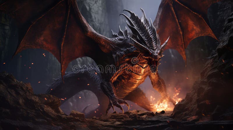 Realistic Fire Dragon in Dark Cave: Hyper-detailed Intel Core ...