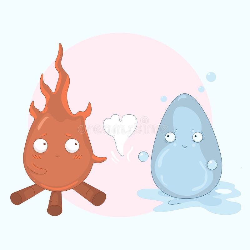 Fire and a Drop of Water Like Each Other. Cute Vector Illustration for ...