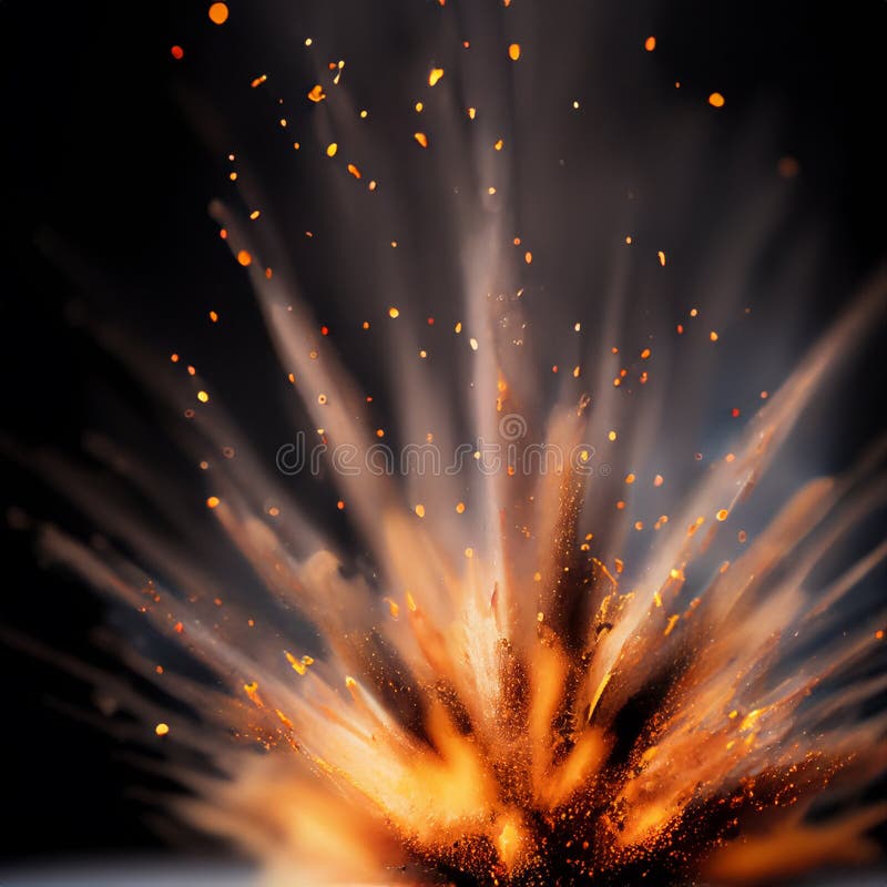 Fire Dust Exploding Fire Explosion or Fiery Explosion Against Black ...
