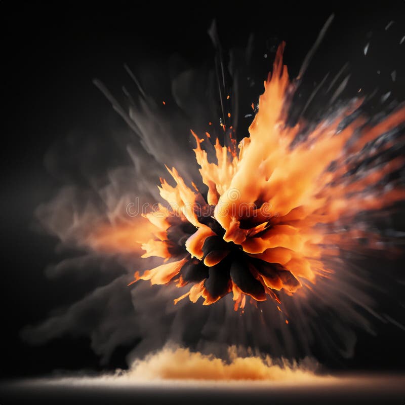 Fire Dust Exploding Fire Explosion or Fiery Explosion Against Black ...
