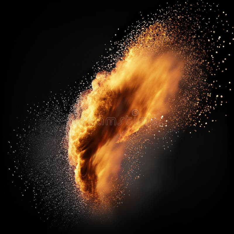 Fire Dust Exploding Fire Explosion or Fiery Explosion Against Black ...