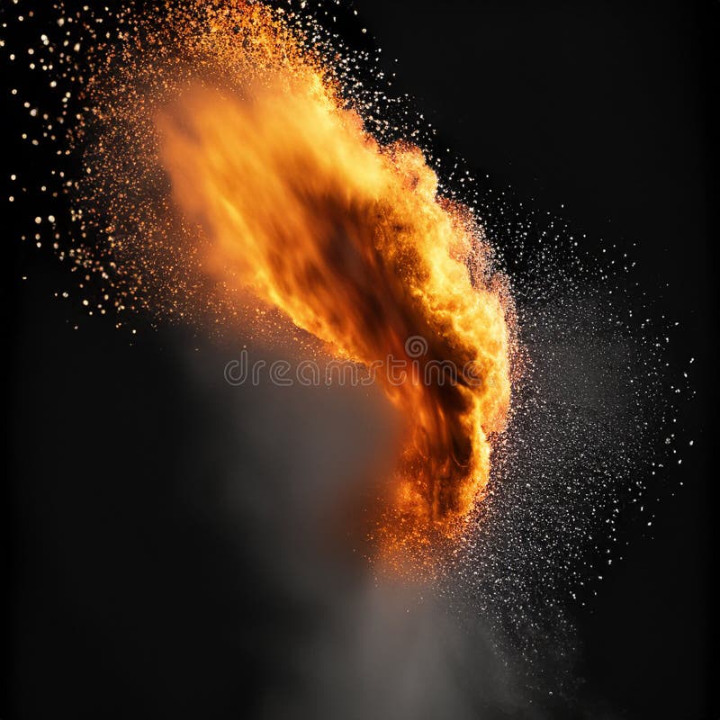 Fire Dust Exploding Fire Explosion or Fiery Explosion Against Black ...