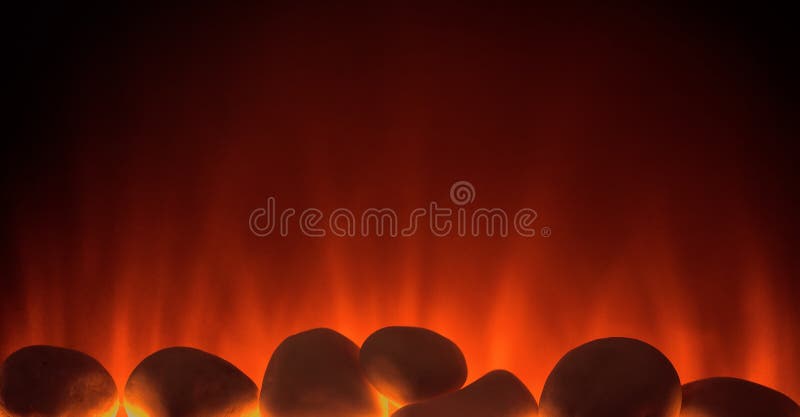 Fire Electric Fireplace with Pebbles Stock Photo - Image of flame ...