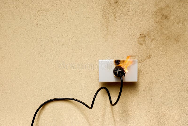 Fire Electric Wire Plug Receptacle on the Concrete Wall Background ...