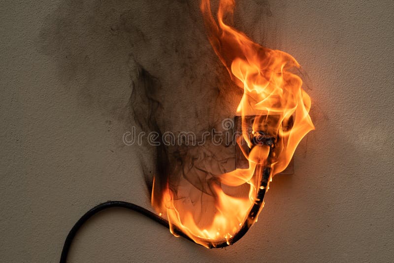 On Fire Electric Wire Plug Receptacle Stock Photo - Image of burn, fire ...