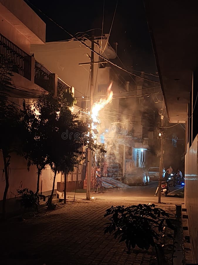 Fire on Electricity Wire Jio Cable Stock Image - Image of wire ...