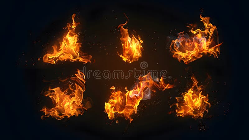 Fire Elements on Black Background. this is AI Generative Image. Stock ...