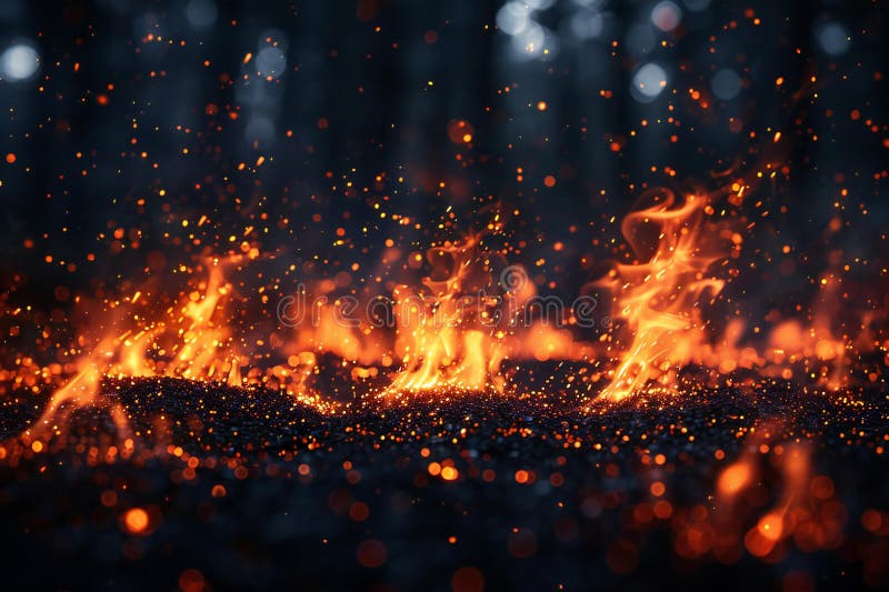 Fire Ember Particles Over a Black Background, with a Very Dark ...