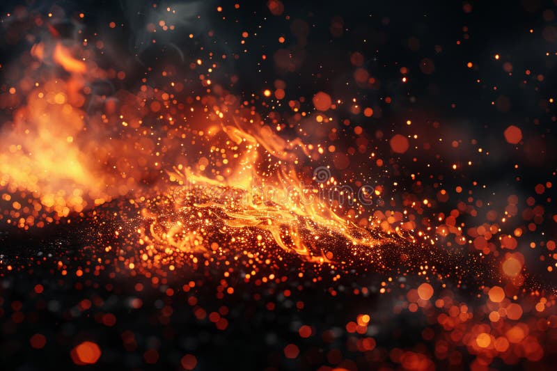 Fire Ember Particles Over a Black Background, with a Very Dark ...