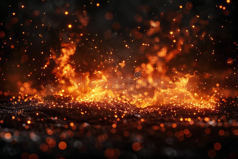 Fire Ember Particles Over a Black Background, with a Very Dark ...