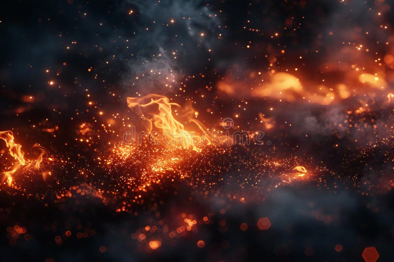 Fire Ember Particles Over a Black Background, with a Very Dark ...