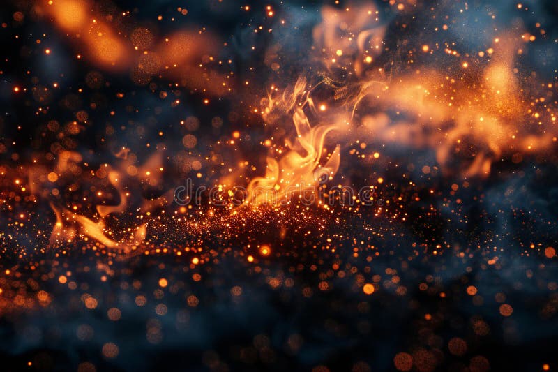 Fire Ember Particles Over a Black Background, with a Very Dark ...