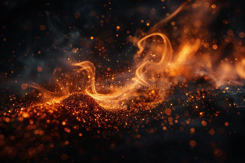 Fire Ember Particles Over a Black Background, with a Very Dark ...