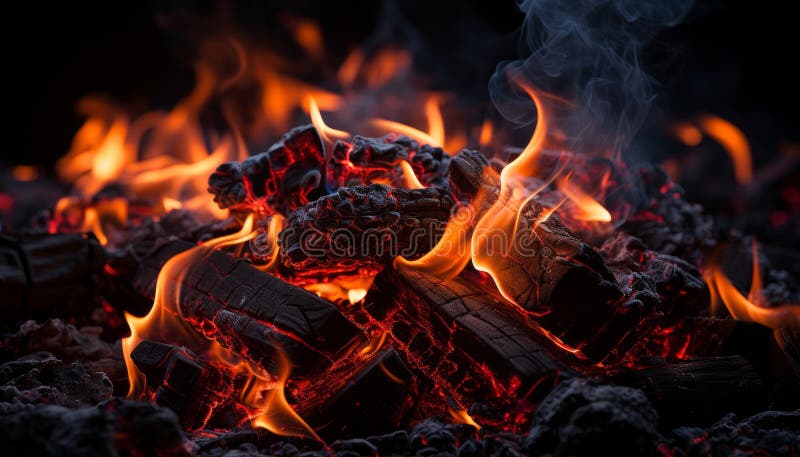 Fire Embers with Flames Photograph Stock Illustration - Illustration of ...
