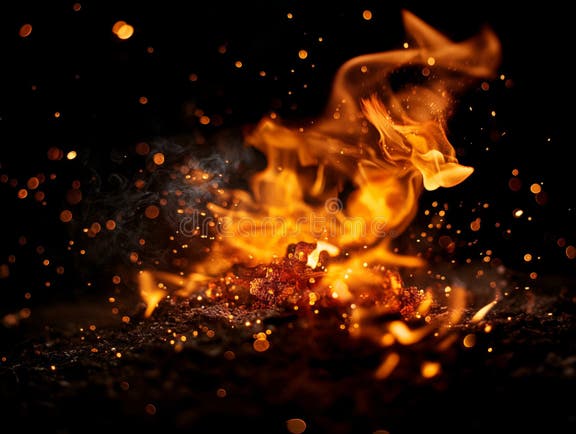 Fire, Embers and Flying Sparks Stock Photo - Image of burn, dark: 309291150