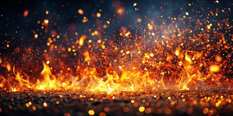 Fire Embers Particles Over Black Background with Dark Glitter Sparks ...