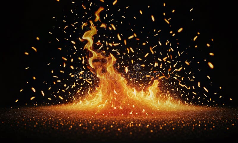 Fire Embers Particles Over Black Background. Fire Sparks Background ...