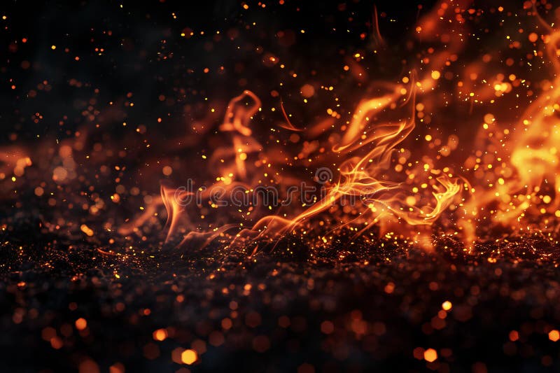 Fire Embers Particles Over Black Background, Very Dark Atmosphere ...