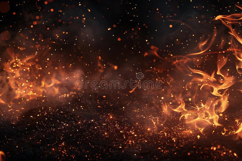 Fire Embers Particles Over Black Background, Very Dark Atmosphere ...