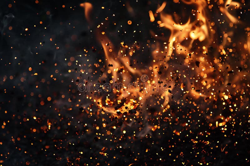 Fire Embers Particles Over Black Background, Very Dark Atmosphere ...