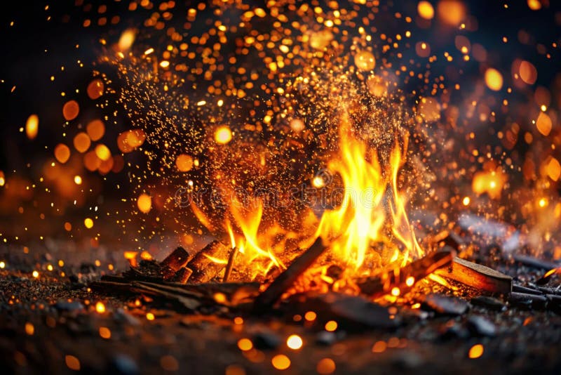 Fire Embers and Sparks with Motion Blur Over Black Background Stock ...