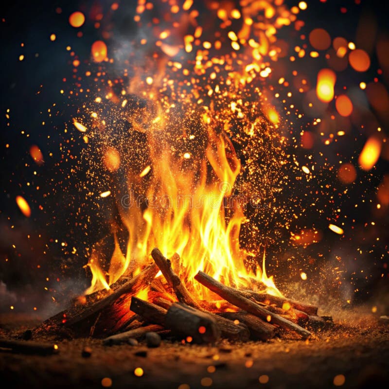 Fire Embers and Sparks with Motion Blur Over Black Background Stock ...