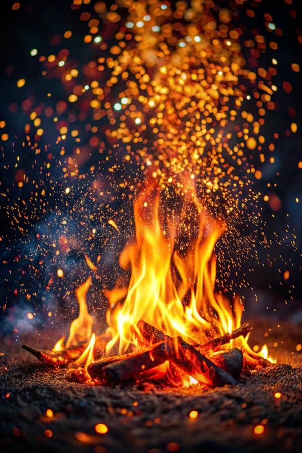 Fire Embers and Sparks with Motion Blur Over Black Background Stock ...