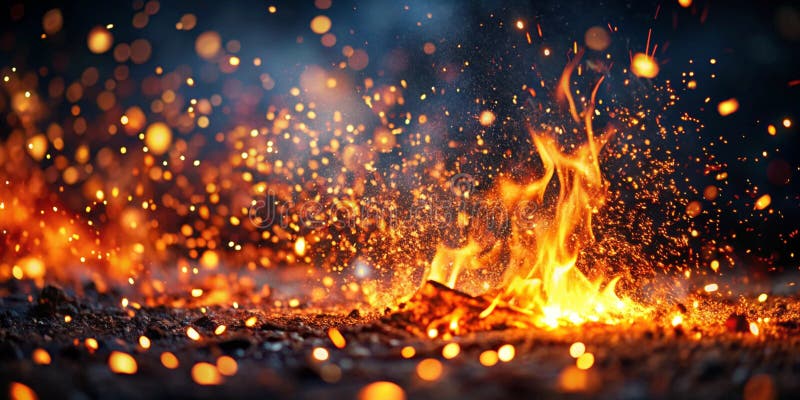 Fire Embers and Sparks with Motion Blur Over Black Background Stock ...