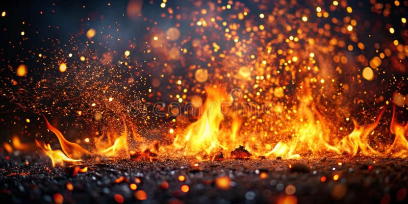 Fire Embers and Sparks Over Dark Background Stock Illustration ...
