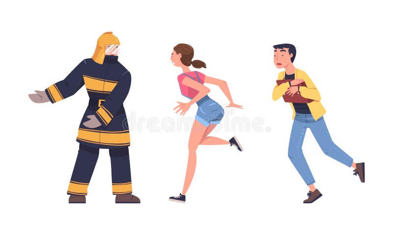 Fire Emergency with Woman Escaping Saving Life when Smoke Vector ...