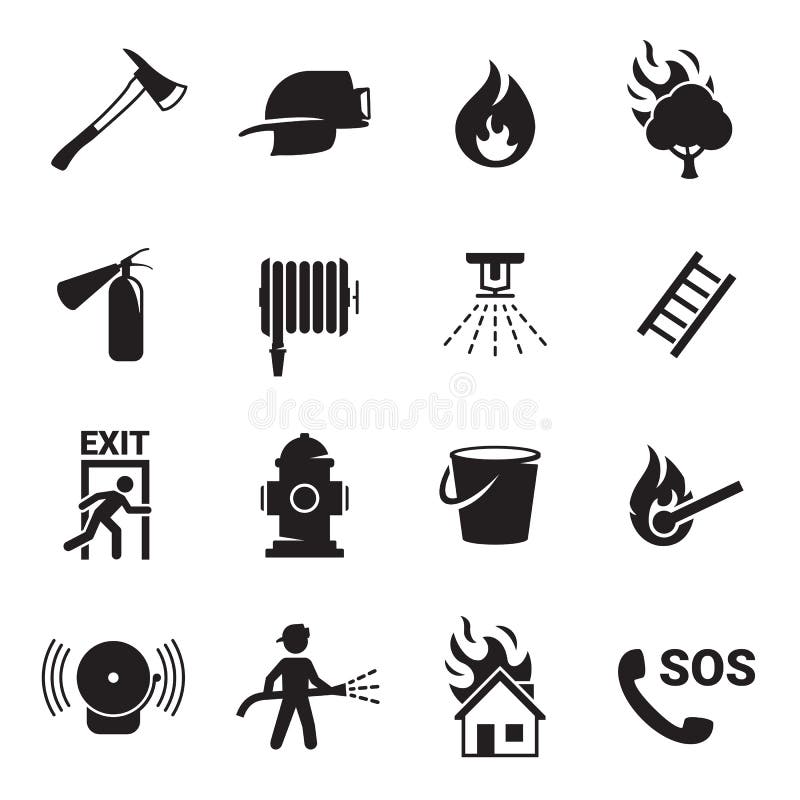Fire emergency icons set stock illustration. Illustration of ...