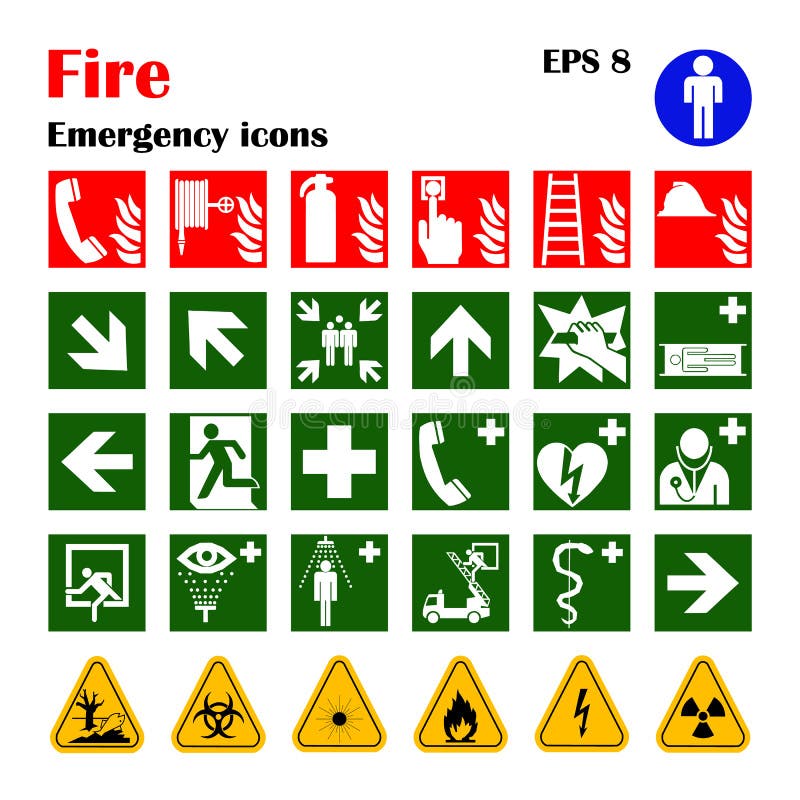 Fire Emergency Icons. Vector Illustration. Stock Vector - Illustration ...