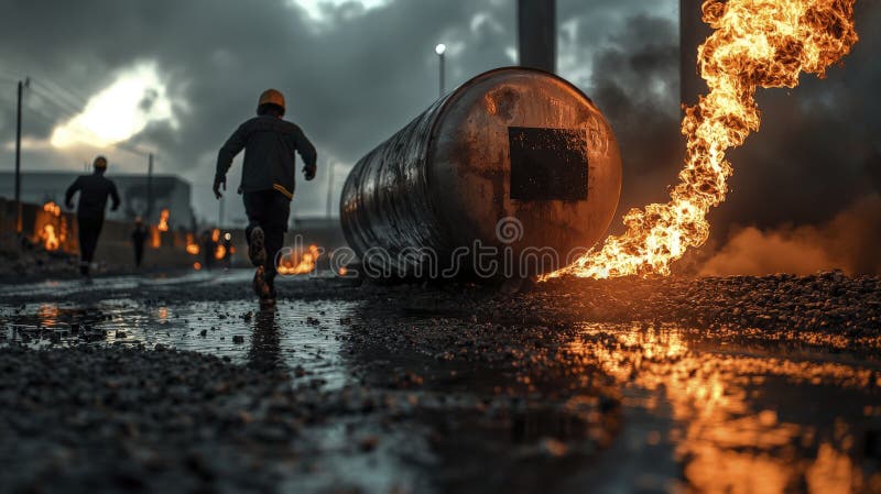 Fire Emergency Response Training Drill Industrial Facility Action Scene ...